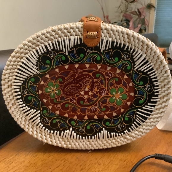 Bags | Printed Woven Wicker Oval Shape Shoulder Bag | Poshmark